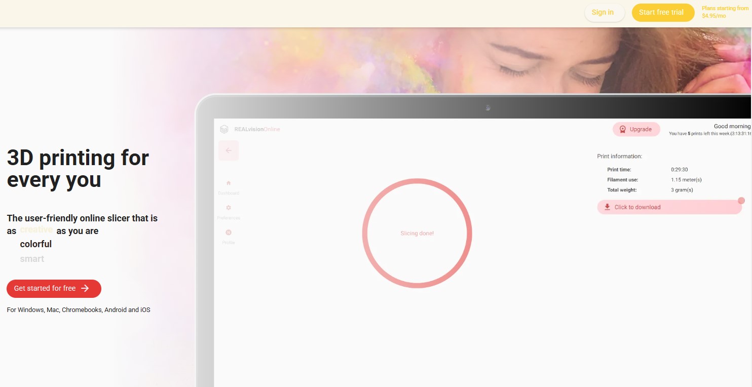 REALvision Online: The easy-to-use online 3d print slicer